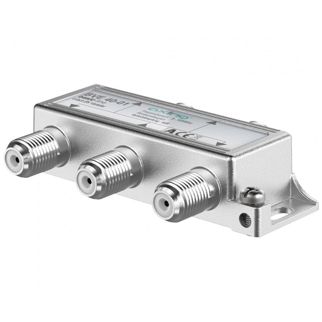 Axing BVE 40-01 BK-Verteiler 4-fach basic-line | für Kabelfernsehen und DVB-T2 HD, 5 bis 1006 ...