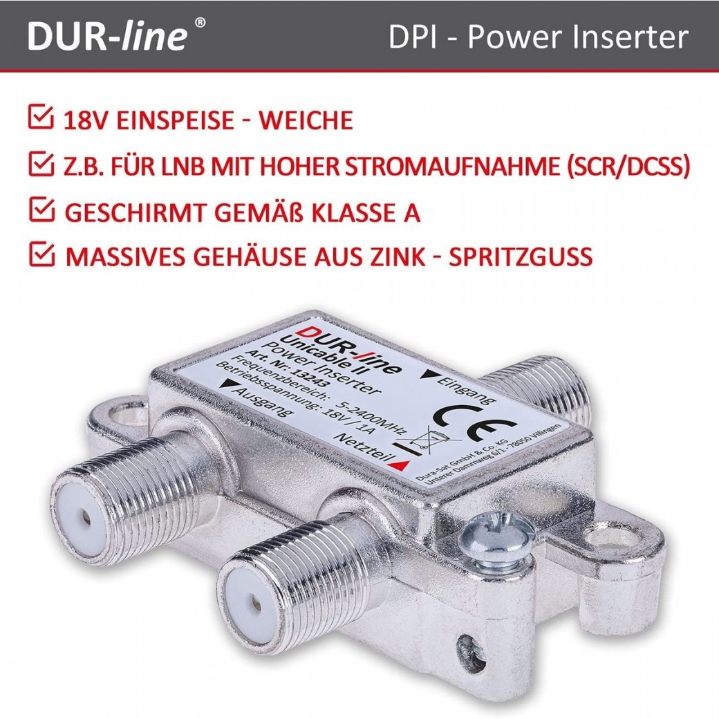 DUR-line DPI Power Inserter - 18V Einspeise-Weiche mit F-Anschluss für ...