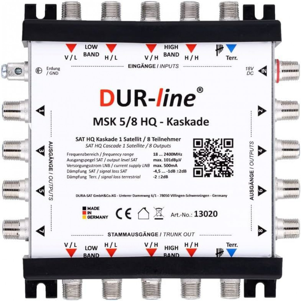DUR-line MSK 5/8 HQ Sat Multischalter Kaskade - 1 Satellit - 8 ...