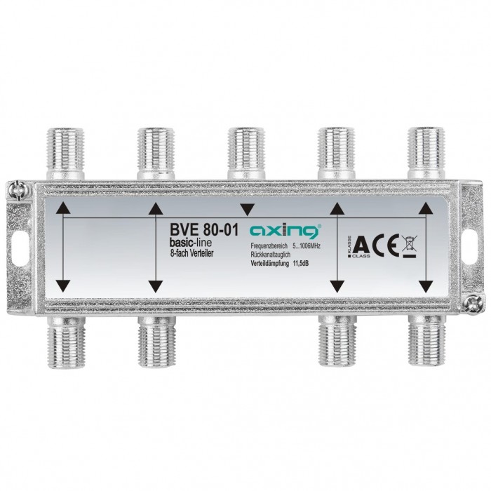 Axing BVE 80-01 BK-Verteiler 8-fach basic-line | für Kabelfernsehen und DVB-T2 HD, 5 bis 1006 ...